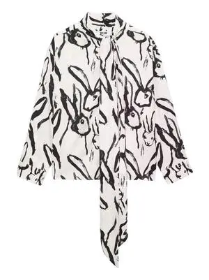 MSGM Printed Tie Neck Shirt - White