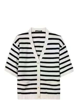 LUISA CERANO Striped Short-sleeve Cardigan - White