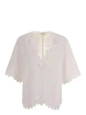 MARANT ETOILE Embroidered V-neck Top - White