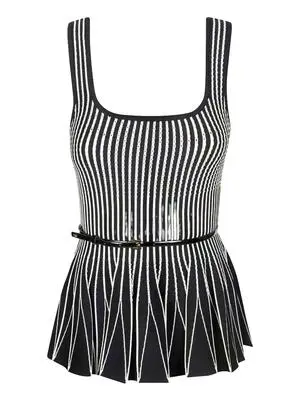 Elisabetta Franchi Striped Belted Top - Black
