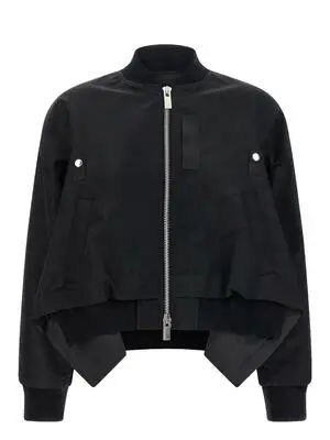 Sacai Ribbed Jacket With Asymmetric Hem - Black