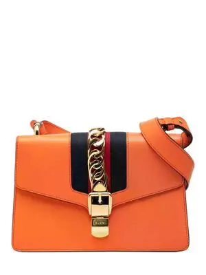 Gucci Small Leather Sylvie Web Satchel - Orange
