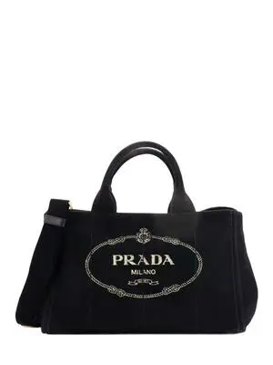 Prada Canapa Convertible Canvas Medium Tote Bag - Black