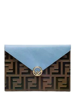 Fendi Zucca Embossed Leather Envelope Clutch - Blue