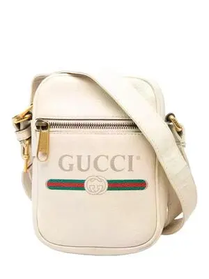 Gucci 2000-2015 Mini Grained Calfskin Logo Crossbody Bag - White