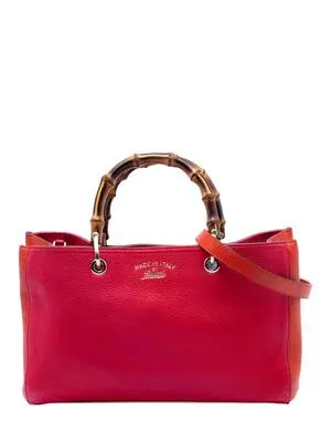 Gucci 2016-2026 Medium Calfskin Bamboo Shopper Satchel - Red