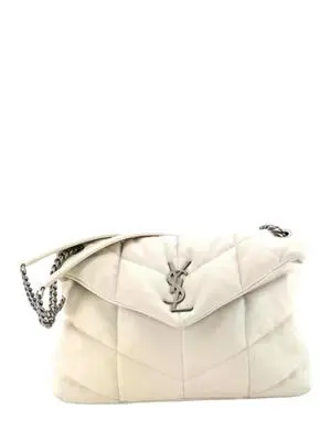 Saint Laurent Loulou Puffer Quilted Leather Medium Shoulder Bag - White