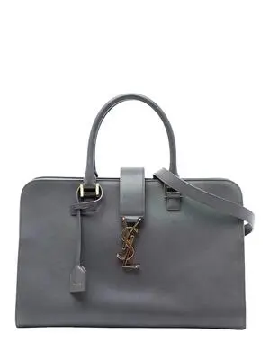 Saint Laurent 2014 Medium Leather Monogram Cabas Satchel - Grey