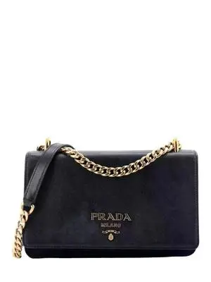 Prada Chain Flap Crossbody Bag Tessuto And Saffiano Leather Medium - Black