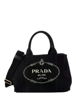 Prada Canapa Convertible Canvas Mini Tote Bag - Black