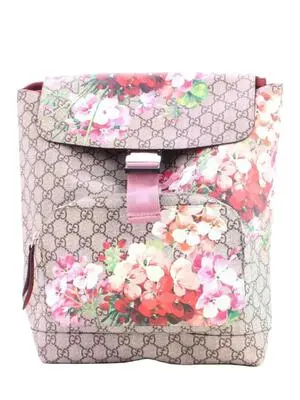 Gucci Buckle Blooms Print Gg Coated Canvas Small Backpack - Pink