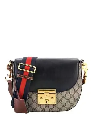 Gucci Padlock Saddle Shoulder Bag Gg Coated Canvas And Leather Medium - Black