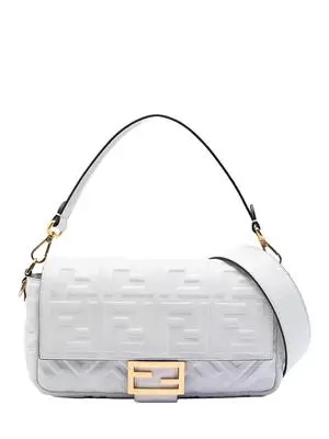 Fendi Zucca Embossed Leather Baguette Satchel - White