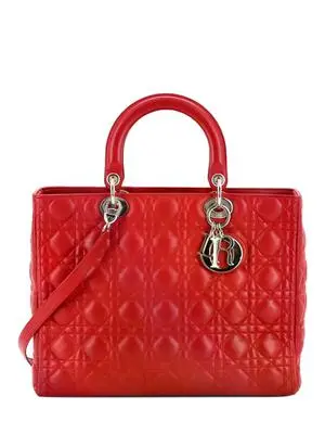 Dior Lady Large Cannage Quilt Lambskin Tote Bag - Red