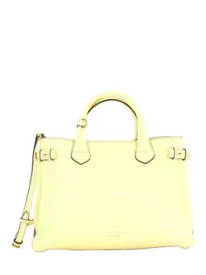 Burberry Banner Tote Leather And House Check Canvas Medium Satchel - Yellow