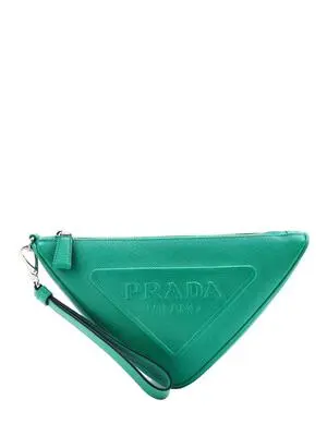Prada Triangle Logo Saffiano Leather Wristlet Pouch - Green