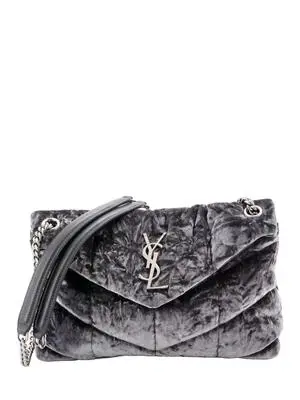 Saint Laurent Loulou Puffer Quilted Velvet Small Shoulder Bag - Grey