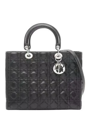 Dior 2007 Large Lambskin Cannage Lady Satchel - Black