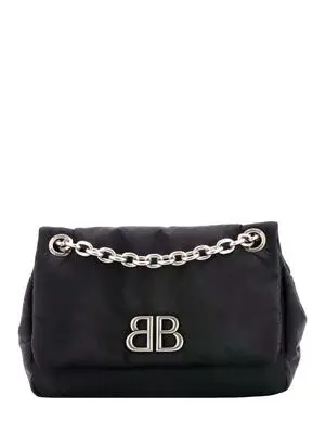 Balenciaga Monaco Chain Flap Nylon Mini Shoulder Bag - Black