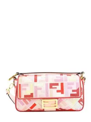 Fendi Zucca Embroidered Canvas Baguette Nm Medium - Pink