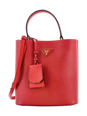 Prada Panier Saffiano Leather Medium Bucket Bag - Red