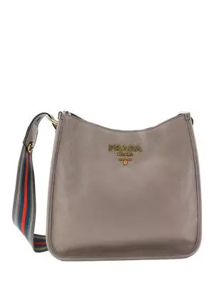 Prada Dual Strap Vitello Daino Medium Hobo Bag - Grey