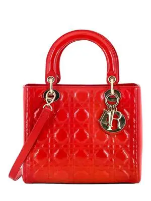 Dior Lady Medium Satchel Cannage Quilt Patent - Red