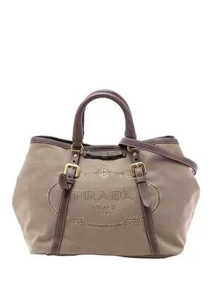 PRADA Canvas Canapa Logo Bow Satchel