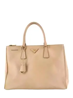 Prada Double Zip Lux Saffiano Leather Large Tote Bag - Neutrals