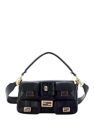 Fendi Multipocket Baguette Leather Shoulder Bag - Black