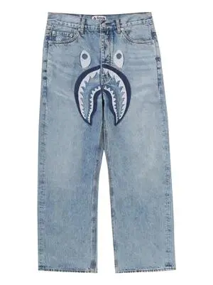 A BATHING APE Shark Relaxed Fit Denim Pants - Blue