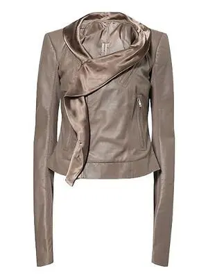 Rick Owens Scarf Leather Biker Jacket - Dust