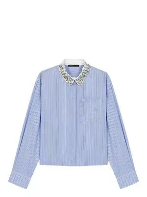 Maje Striped Cotton Shirt With Detachable Collar - Blue Sky