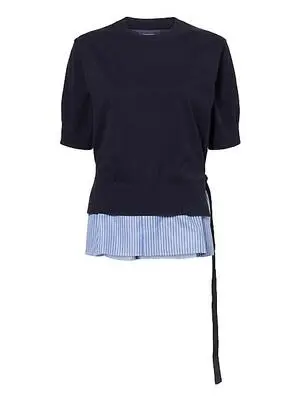 Sacai Stripe Poplin And Cotton-knit Top - Navy Stripe