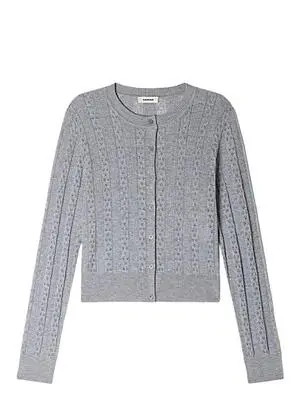 SANDRO Pointelle Knitted Wool Cardigan