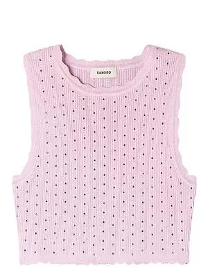 Sandro Rhinestone-embellished Cropped Knitted Top - Mauve