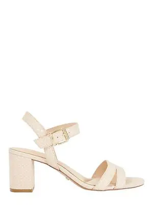 DUNE Merisa Heeled Leather Sandals - Blush Rept Print Leather