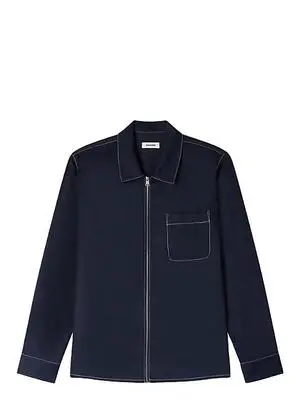 Sandro Relaxed-fit Zip-up Lyocell-blend Shirt - Navy Blue