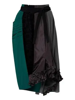 Prada Paneled Belted Midi Skirt Grey
