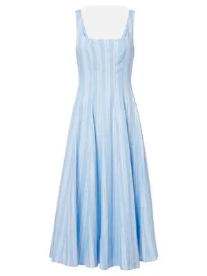 Staud Wells Striped Cotton Midi Dress - Blue