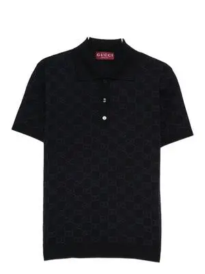 Gucci Gg Cotton And Silk Polo Shirt - Blue