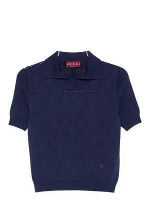 Gucci Gg Cotton And Silk Polo Shirt - Blue