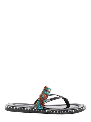 Dries Van Noten Embroidered Leather Thong Sandals - Sky Blue