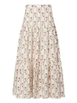 Agua Bendita Bergamota Floral Linen Maxi Skirt - White