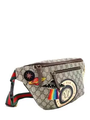 Gucci Courrier Zip Gg Coated Canvas Applique Belt Bag - Brown