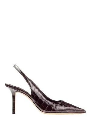 JIMMY CHOO Love Slingback 85 Shiny Croc Embossed Leather - Sambuco