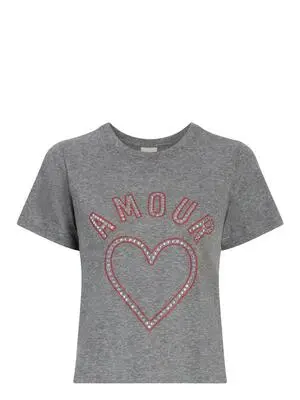 Cinq À Sept Crystal Embellished 'amour' T-shirt - Grey