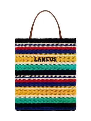 LANEUS Striped Shoulder Bag With Top Handle - Neutrals