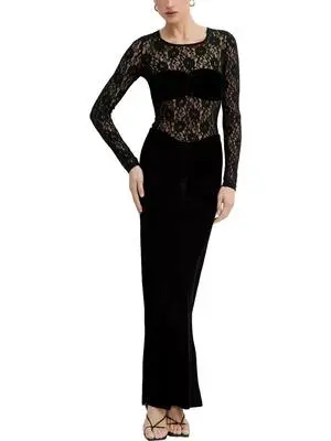 Bardot Helenie Velour Maxi Dress - Black