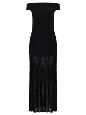Michael Kors Off-shoulder Pleated Sheer Panel Maxi Dress - Black